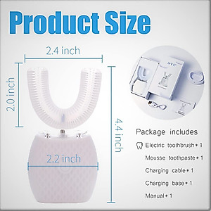 Ultrasonic Automatic Toothbrush u Shaped Toothbrush Whole Mouth Toothbrush Toothbrush for Adults 360°Electric Toothbrush 30'' Automatic Timer Washable Travel Home Dual-use (White)
