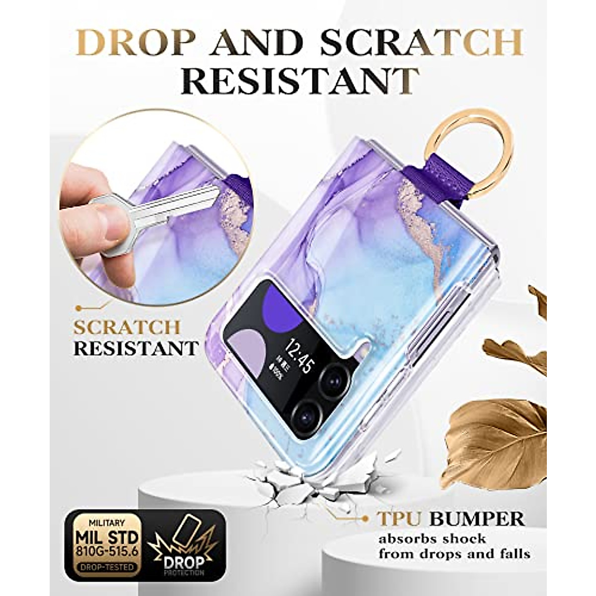 Galaxy Z Flip 4 Case with Ring Holder, Wireless Charging Anti-Scratch Shockproof Case for Samsung Z Flip 4 5G. (Blue Purple)