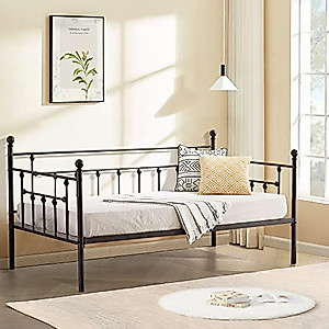VECELO Daybed Frame, Twin Size Metal Platform Bed with Headboard,Heavy Duty Steel Slats Support for Living Room Bedroom Guest Room, Easy Assembly