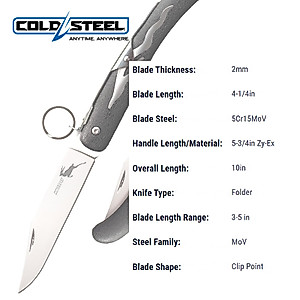 Cold Steel Kudu 4.25" 5Cr15MoV Steel Clip Point Razor-Sharp Blade 5.75" Zy-Ex Handle Everyday Carry Folding Knife w/Ring Lock