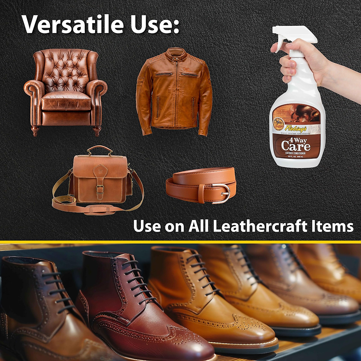 Fiebing's 4 Way Care Leather Conditioner 32oz spray for furniture, saddles, automobile upholstery, boots, shoes, handbags, etc