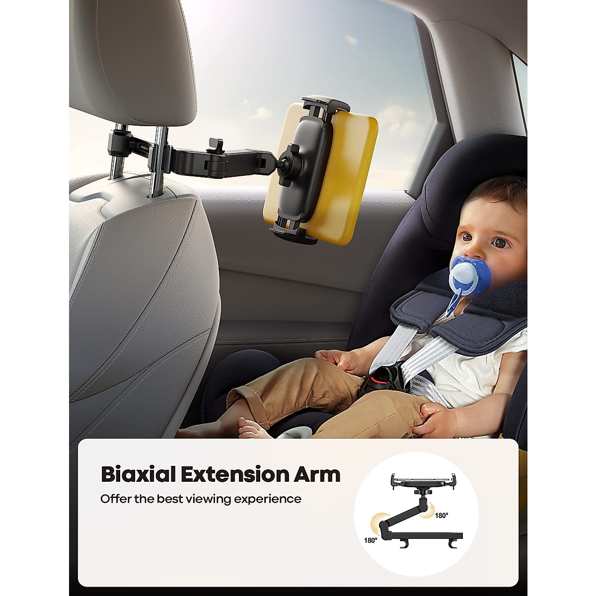 Lamicall Car Headrest Tablet Holder - [3 in 1 Extension Arm] Adjustable Tablet Car Mount for Back Seat, Road Trip Essentials for Kids, for 4.7-11" Tablet Like iPad Pro, Air, Mini, Galaxy, Fire, Black