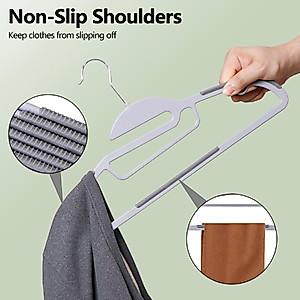 SUPER DEAL 50 Pack Coat Hangers, Heavy-Duty Plastic Suit Hangers, S-Shaped Opening Non Slip Slim Clothes Hangers with Lateral Hooks and Rubber Pads 360 Degree Swivel Hook Space Saving, Grey