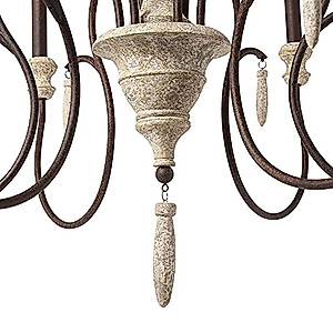 LALUZ Farmhouse Chandelier, French Country Chandelier for Dining Room, 6-Light, Handmade Distressed Wood, 31”Dia