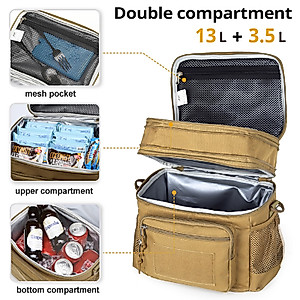 ATRIPACK Lunch Bag for Men, Double Deck Tactical Lunch Box Work with Shoulder Strap MOLLE Webbing Large Lunch Cooler Leakproof Insulated （Brown）