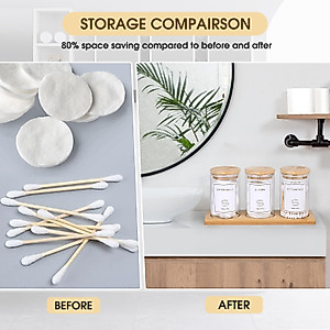 3 Pack Glass Qtip Holder for Bathroom with Bamboo Lids and Tray, 12oz Bathroom Organizers and Storage Accessories Home Decor, Apothecary Jars Qtip Dispenser for Cotton Swab, Cotton Ball and Floss