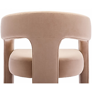 Wahson Velvet Modern Dining Chairs, Set of 2 Upholstered Barrel Dining Chair, Assembled Accent Armchairs with Open Back for Dining Room/Living Room, Khaki