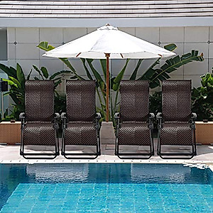 Tangkula 2 PCS Rattan Zero Gravity Chair, Outdoor Adjustable Folding Lounge Chair with Widened Armrest & Locking System, Heavy Duty Wicker Chaise Folding Recliner for Pool, Patio, Beach, Yard (2)