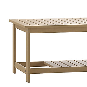 Flash Furniture Charlestown Two Tiered Commercial Grade Adirondack Coffee Table - Natural Cedar Finish Poly Resin Wood - All-Weather - Slatted Shelf Design