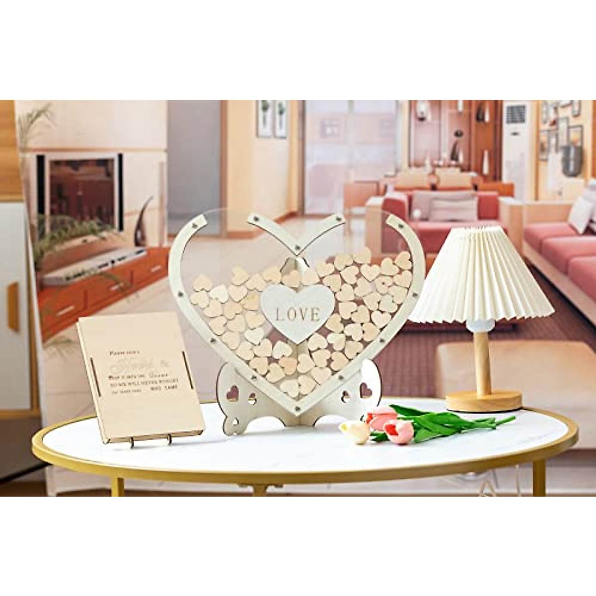 Wooden Wedding Guest Book Alternative Transparent Heart Wedding Guest Books for Reception Guests to Sign with Drop Box Gifts for Bride,Graduation Anniversaries Party Reception, 80 PC (Hearts)