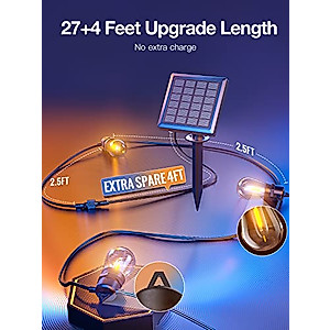 addlon 31(27+4) FT Solar String Lights Outdoor Last 15+Hrs Solar Patio Lights with 10 LED Edison Bulbs IP65 Waterproof Commercial Grade Ambience Patio Lights for Garden Backyard Bistro