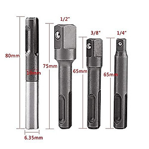 SDS Plus Bits Adapter 1/4" Hex Socket Adaptor to 1/4" 3/8" 1/2" Impact Socket Adapter Set for Screws/Nuts/Any Drill and Handheld Driver 4 PCS