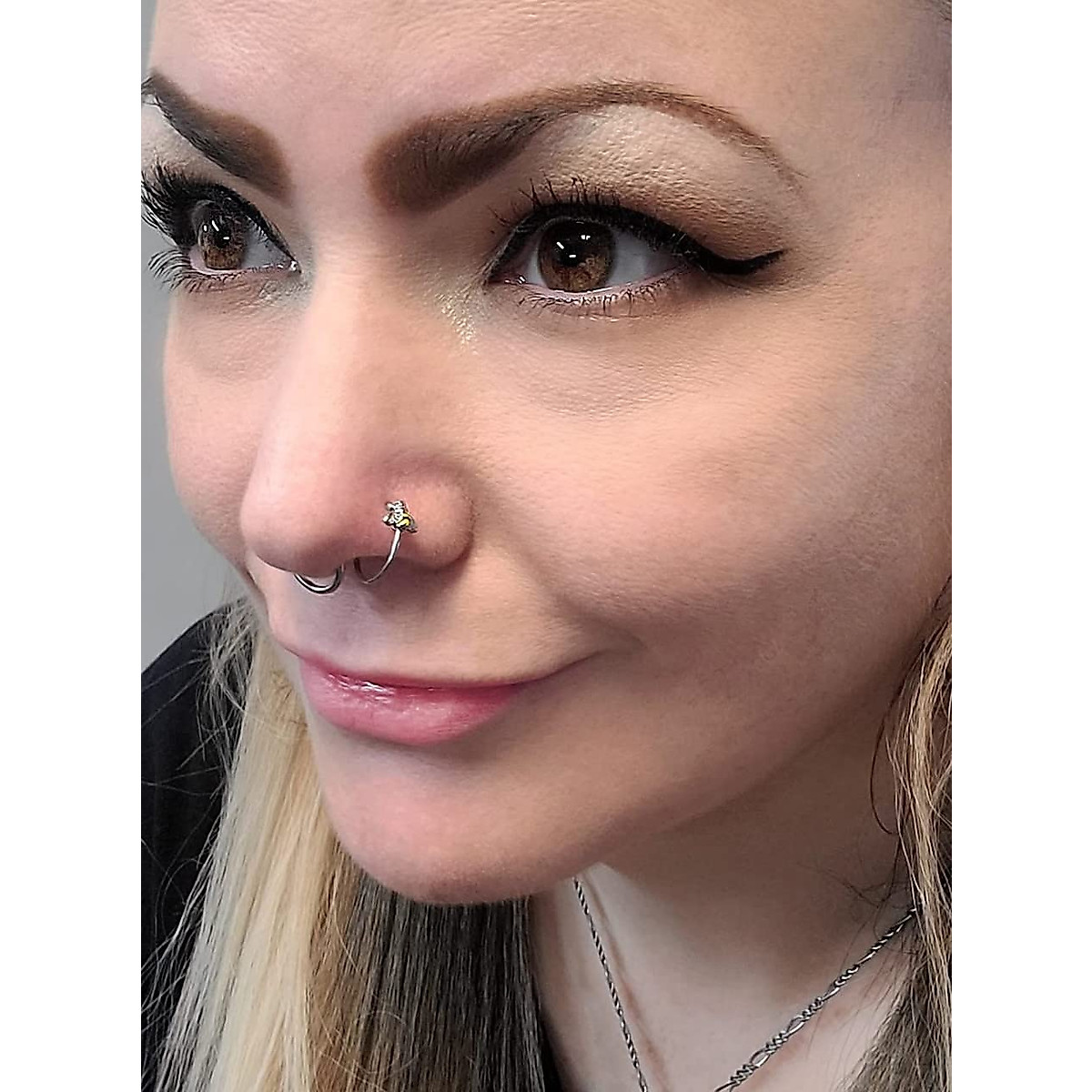 Luxe Modz Hypoallergenic Nose Rings 20G 316l Surgical Steel Septum Jewelry Bumble Bee Design Nose Hoop Ring Body Piercing Gold W/Black