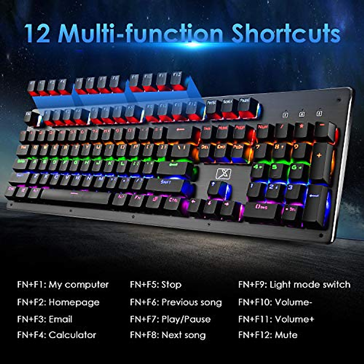 Wireless Gaming Keyboard and Mouse Combo with 104 Key Rainbow LED Backlight Rechargeable 4600mAh Battery Mechanical Keyboard Anti-ghosting Ergonomic RGB Mute Mice for Computer PC Gamer (Blue Switch)