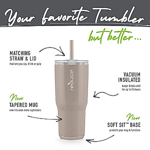 REDUCE Cold1 24 oz Tumbler with Lid and Straw - Dual-Wall Vacuum Insulated Stainless Steel Tumbler - Keeps Drinks Cold up to 24 Hours - Inner Ounce Markings to Track Hydration - OG Sand