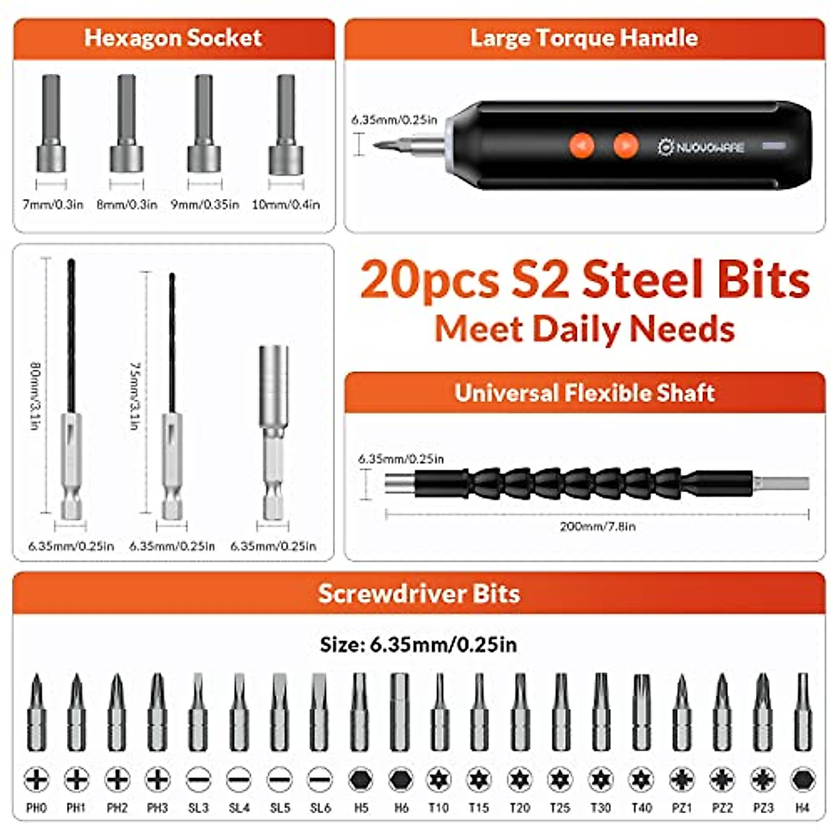 Nuovoware 5V Electric Precision Screwdriver Set, Rechargable Cordless Screwdriver 20 Magnetic Bits, LED Light Sockets Hex Shaft Drill Bits, Portable Repair Tool Set for Furnitures Phone Camera Laptop