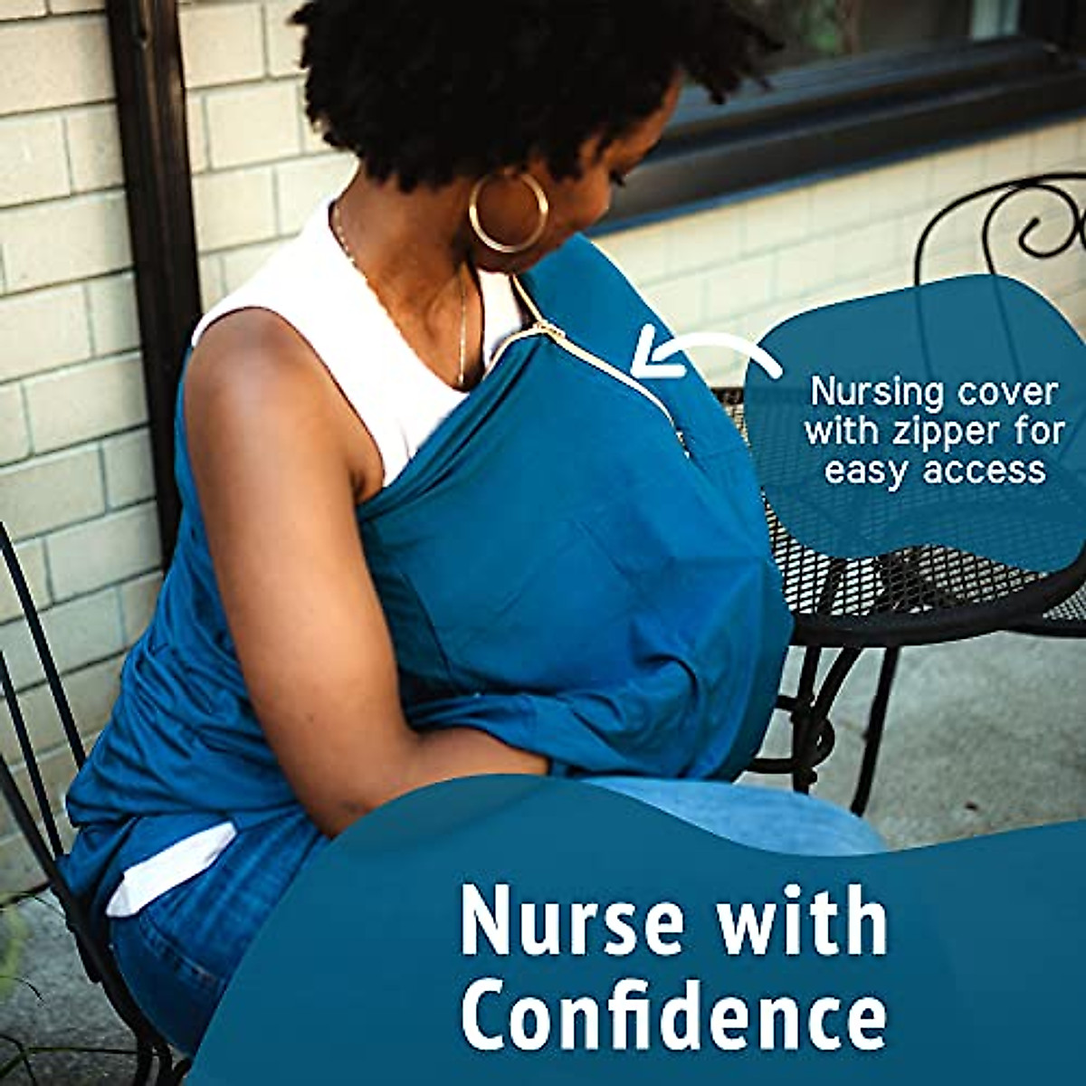 Baby Leaf Covers - Stretchy Multi Use Infant Car Seat and Stroller Canopy with Double Zipper, Breathable Nursing Poncho and Breastfeeding Scarf, Blue Sky