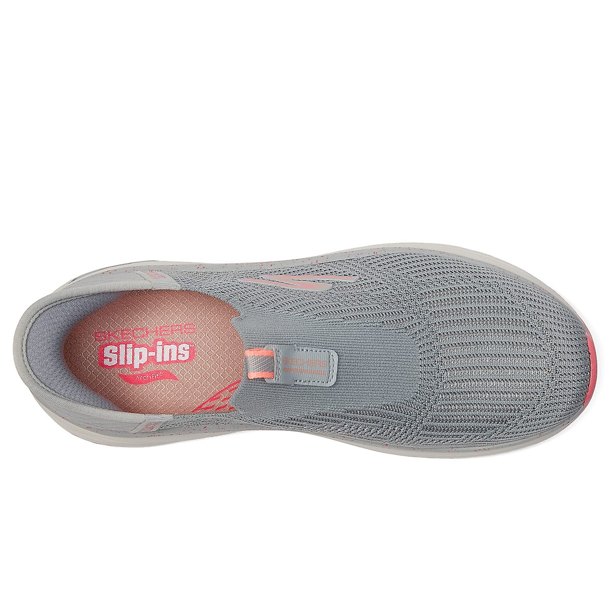 Skechers Women's Max Cushioning Arch Fit Fluidity Hands Free Slip-Ins Sneaker, Gray/Pink, 8.5