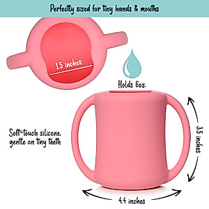 PrimaStella Silicone Baby & Toddler Training Cup with Handles - Sippy Cup for 1 Year Old - Toddler Cups (Soft Pink & Coral 2 Pack)