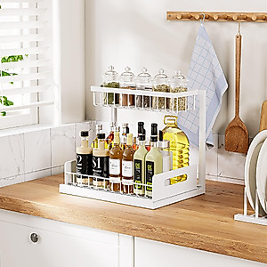 VUSIGN Under Sink Organizer and Storage, Slide Out Cabinet Organizer, Pull Out Sink Shelf for Kitchen Bathroom Laundry, White, 1 Pack