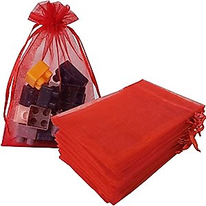 Jwenic 50 Pieces Gift Bags Organza 5x7 Red Inch Drawstring Sheer Fabric Goodie Sparkly Pouch for Jewelry Key Ring Candles Herbal Baby Shower Christmas Party Favor Wedding Mom Anniversary Housewarming