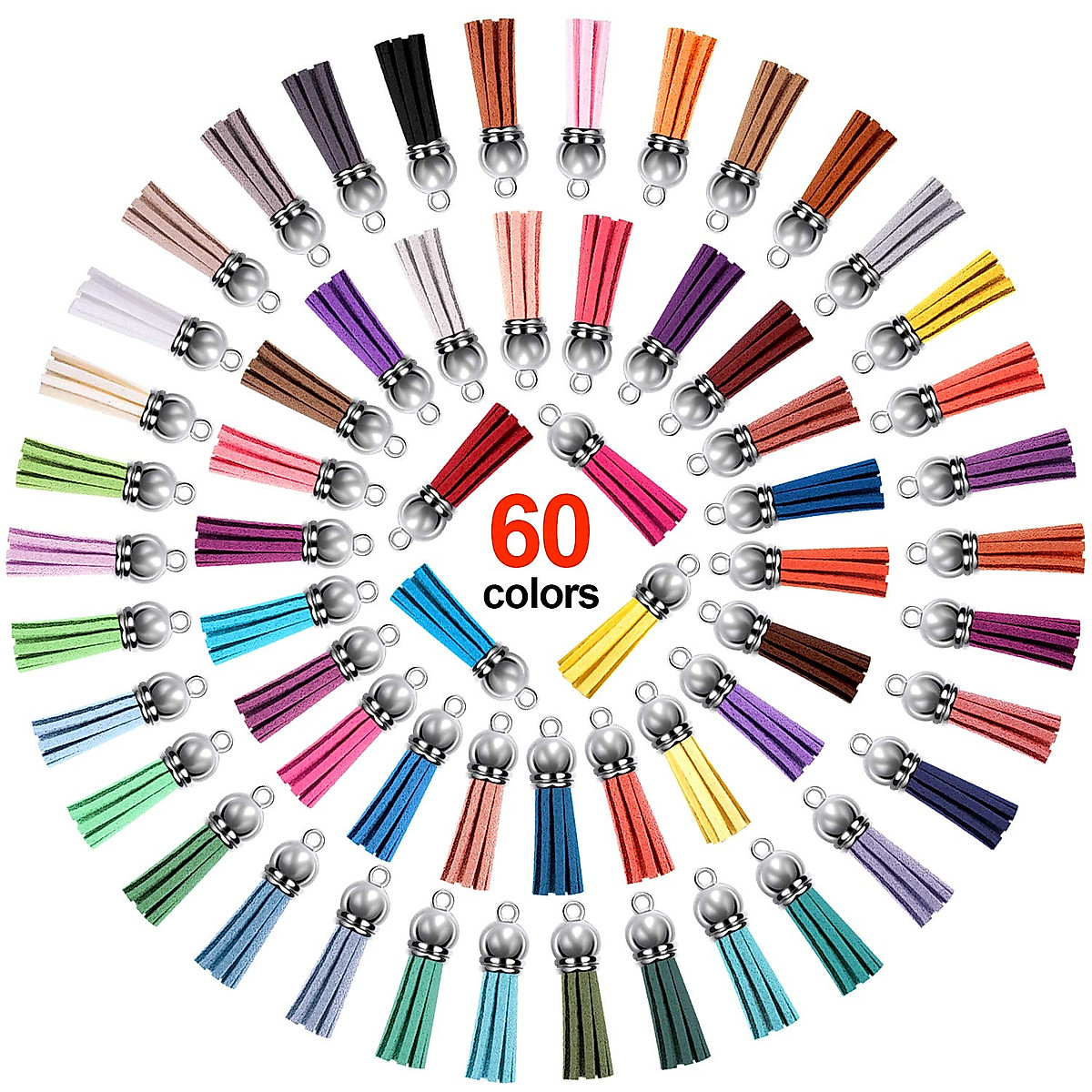 Duufin 240 Pieces Keychain Tassels Bulk Leather Tassel Pendants Colorful Tassel for Keychain, Craft and DIY Projects, 60 Colors (Gold and Silver Cap)