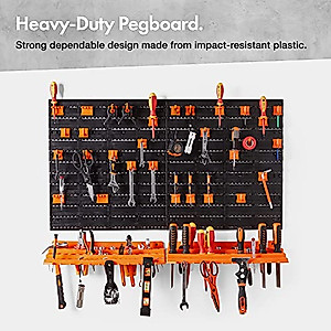 VonHaus 50 Piece Wall Mounted Plastic Pegboard and Shelf Tool Organizer - DIY Garage Storage Wall Mount System with Rack and 50 Assorted Hook Accessories - Tool, Parts and Craft Organizer