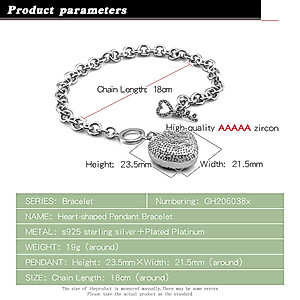 Dankadi New Products Women's 925 Sterling Silver Bracelet Fine Jewelry Shining Heart Bracelet 6 "7" 8" Solid Silver Accessories Birthday Party Gift (8)