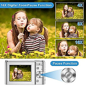 Digital Baby Camera for Kids Boys Girls Adults,1080P 48MP Kids Camera with 32GB SD Card,2.4 Inch Kids Digital Camera with 16X Digital Zoom, Compact Mini Camera Kid Camera for Kids/Teens（Silver）