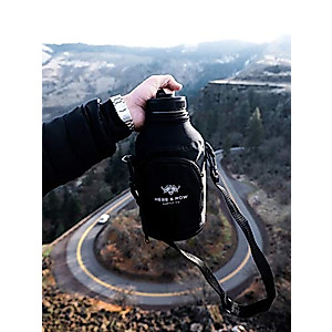 Growler for Beer & Water | 64 oz Double Wall Vacuum Insulated Stainless Steel Thermos Bottle | Jug for Hot & Cold Beverages | Carry Case with Pocket Included | by Here & Now Supply Co. (Black)