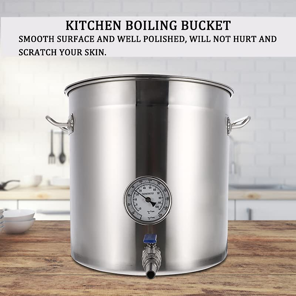 AIZYR Home Brewery Machine Heavy Duty Stainless Steel Stock Pot with Lid, Valve, Thermometer Stock Pot Cookware Boiling Bucket Container,35x35cm