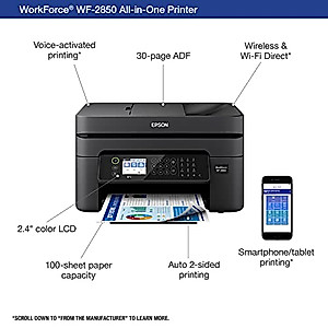 Epson Workforce WF-2930 Wireless All-in-One Printer with Scan, Copy, Fax, Auto Document Feeder, Automatic 2-Sided Printing and 1.4" Color Display