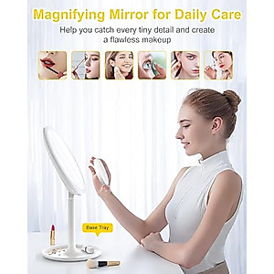 Make up Mirror with Lights, 1X/10X Magnifying Vanity Mirror with 46 LED Lights, 3 Lighting Modes, Brightness Adjustable and Rechargeable Personal Compact Travel Makeup Mirrors