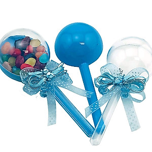 48 Pieces Fillable Baby Rattle Party Favors, Blue with Decorative Bear & Ribbon
