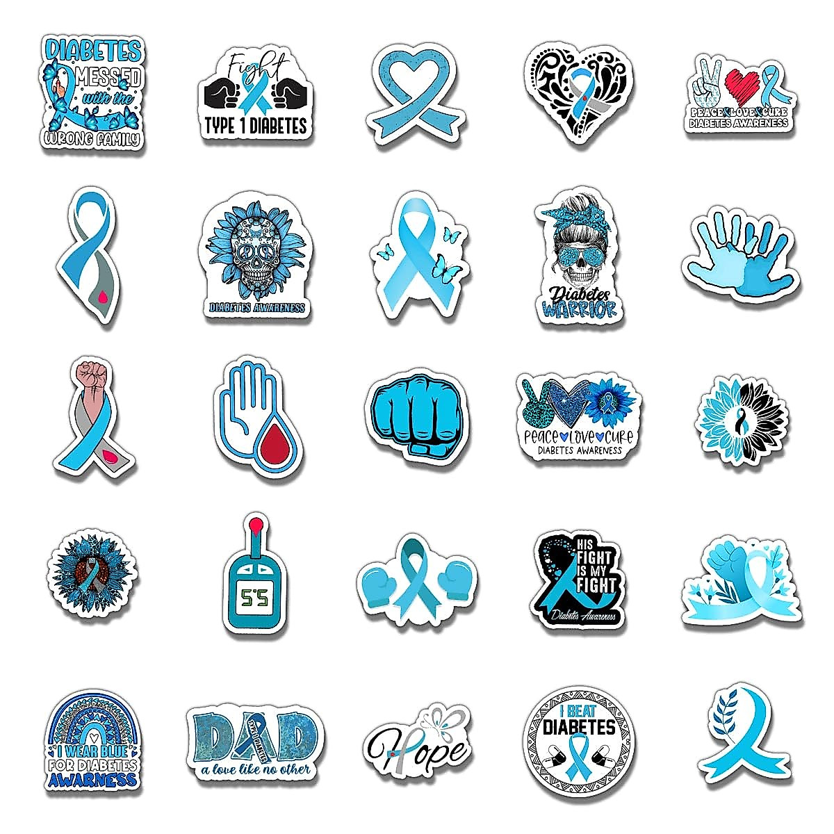 50 Pack Pcs Type One Diabetes Awareness Ribbon Stickers for Water Bottles Waterproof Vinyl Laptop Funny Inspirational Sticker Packs Bulk Set Teens Adults Aesthetic Small Decals