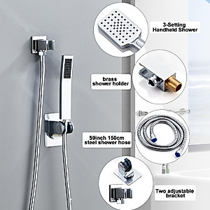 RTOBWEYE 8 Inch Shower Faucet Set High Pressure Rainfall Shower System Ceiling Mount Square Rain Shower Head with Handheld Spray Combo Ceiling Luxury Rainfall Shower Fixtures (L-Style)