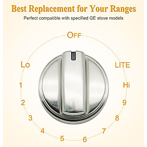 WB03X24818 GE Stove Knobs Replacement(5 Packs), Stainless Steel Colored Plastic Control Knob for General Electric Gas Range Oven, Replaces PS11729081 AP5989029 4363588(5-Year Warranty)