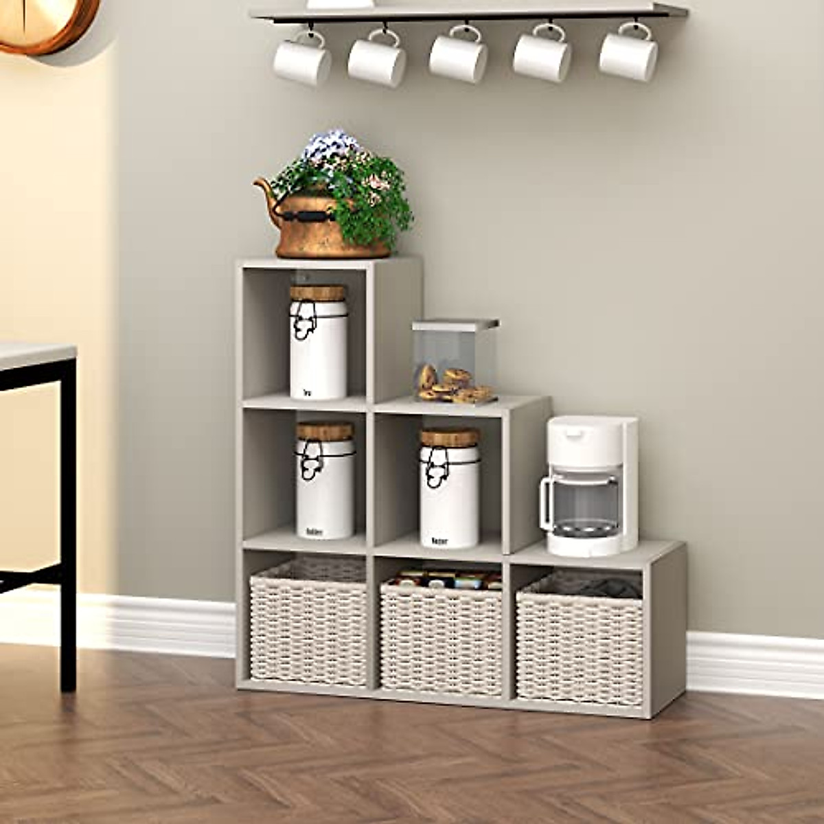 Letmobel Stair-Step 6 Cube Organizer | Book Shelf Organizer Cube Storage Shelf | DIY Cubical Storage Organizer | Shelf Organizer for Bedroom Living Room Office | Grey Cube Shelf for Home Offices