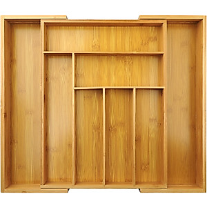 GOGOUP Bamboo Expandable Drawer Organizer for Utensils Holder, Adjustable Cutlery Tray Wood Drawer Dividers Organizer for Silverware Flatware Knives in Kitchen Bedroom Living Room