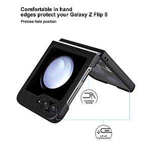 Foluu for Samsung Galaxy Z Flip 5 5G Case, Galaxy Z Flip 5 Leather Case, PU Leather + Hard PC Shell Ultra Thin Slim Durable Protective Phone Case Cover for Samsung Galaxy Z Flip5 5G 2023 (Black)