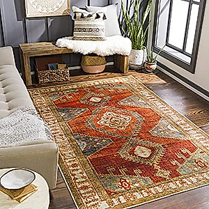Livabliss Leupp29447 Washable Medallion Area Rug, 7'6" x 9'6", Red/Orange