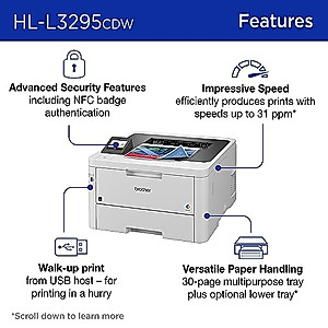 Brother HL-L3295CDW Wireless Compact Digital Color Printer with Laser Quality Output, Duplex, NFC, Mobile & Ethernet | includes 4 Month Refresh Subscription Trial ¹, Amazon Dash Replenishment Ready