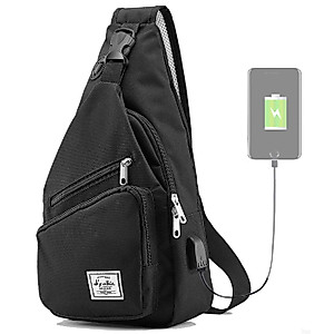 19.6" Large Sling Bag for Men Crossbody Shoulder Chest Bags Nylon for Travel Gym Sport Hiking with USB Charger Port