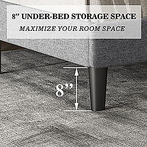 Allewie Upholstered Queen Size Platform Bed Frame with Adjustable and Curved Corner Design Headboard, Easy Assembly, No Box Spring Required, Light Grey