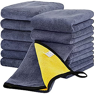 Tallew 12 Pcs Large Thick Microfiber Cleaning Towel Auto Detailing Cloth Car Drying Wash Towels Polishing Waxing Dry for Cars Absorbent Towel, 16 x Inch 800 GSM