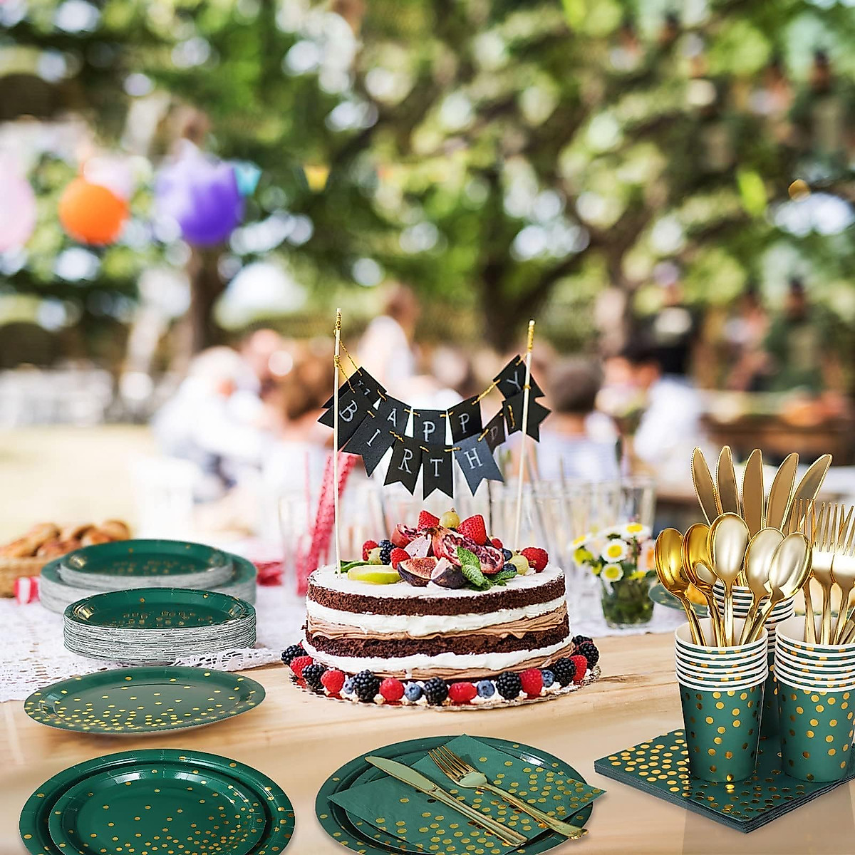 175Pcs Green Plates and Napkins Party Supplies, Green and Gold Party Decorations for Party, Birthday Graduation Party Decorations Serve 25