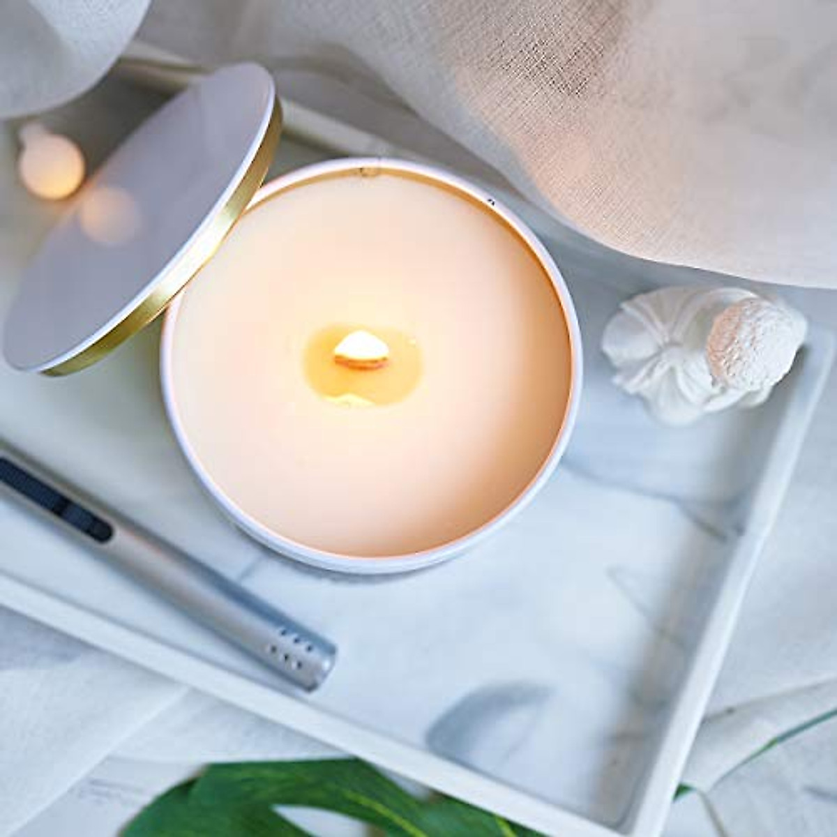 CHLOEFU LAN Citronella Candles Outdoor and Indoor 12.4 Oz Large Scented Candles with Pure Lemongrass Essential Oil and Natural Soy Wax for Garden Patio Yard Home Balcony, Wood Wicked Candles 2 Pack