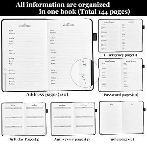 JUBTIC Address book with Alphabetical Tabs, Hardcover Password Keeper and Telephone Book Address Organizer Record Contacts, Internet Login Address Log book Journal Notebook for Home or Office-Black