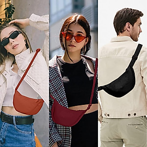 Nylon Crescent Crossbody Bag for Women Purses Trendy Men,Small Travel Sling Bag Hobo,Lightweight Fanny Pack with Zipper Adjustable Strap,Round Soft Shoulder Pouch Bag for Everyday Use Sport(Wine Red)