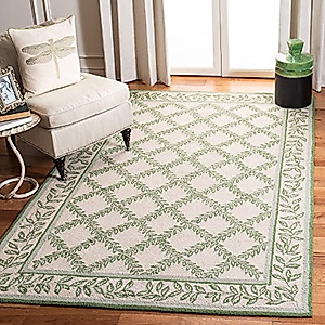 SAFAVIEH Chelsea Collection 4' Round Ivory / Green HK230B Hand-Hooked French Country Wool Area Rug